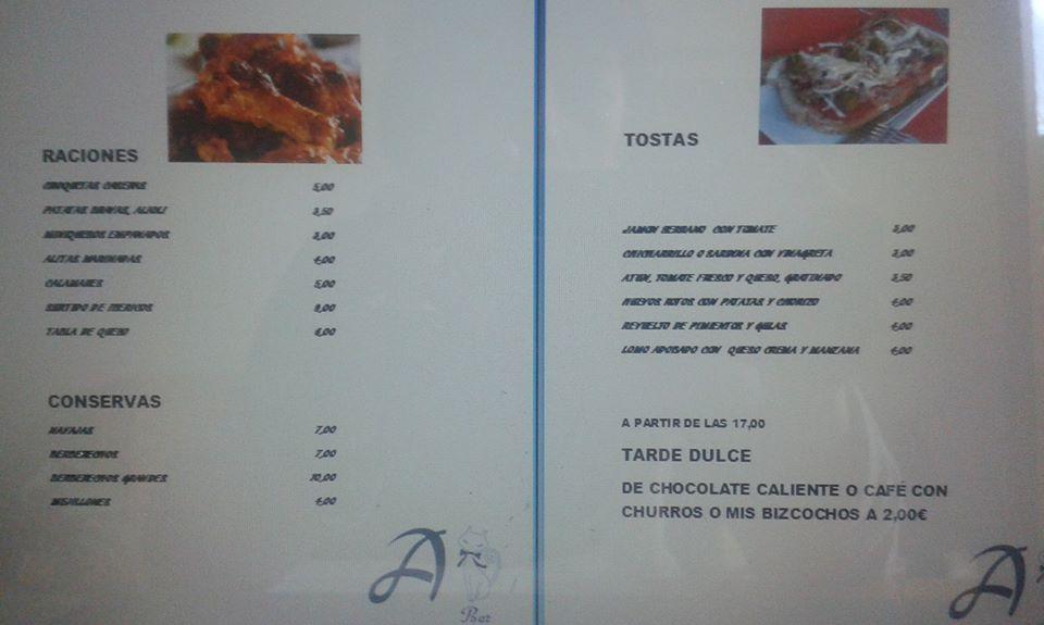 Menu at Agatha BAR, Ezcaray