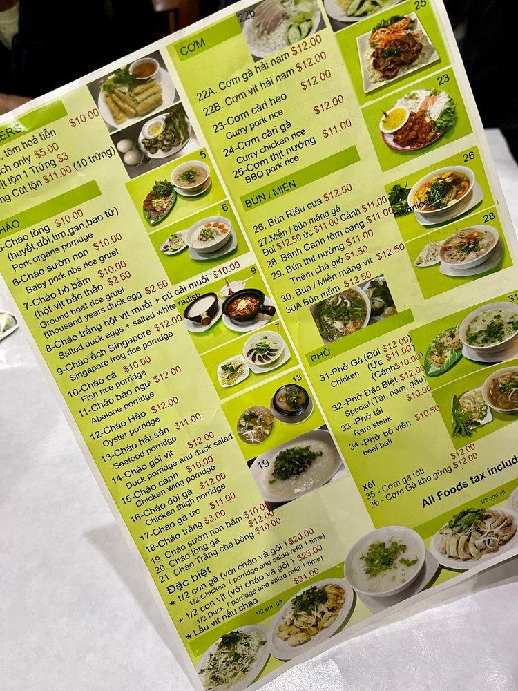 Menu at Cháo Đêm restaurant, Garden Grove