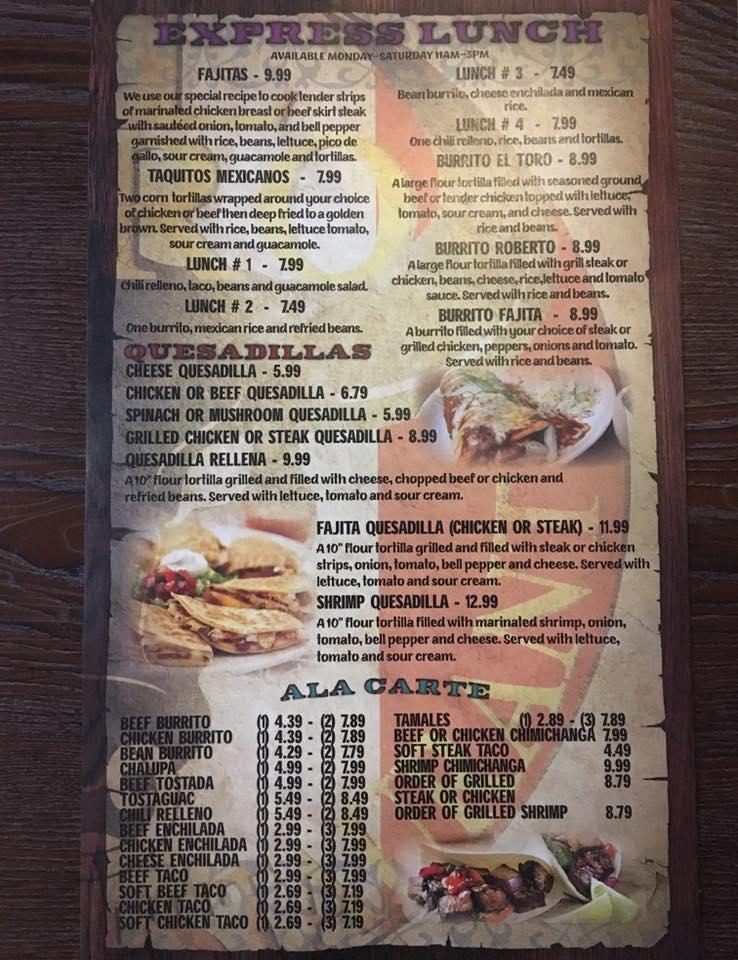 Menu at EL Toro Mexican Bar & Grill, Cape Coral, SW Pine Island Rd #117