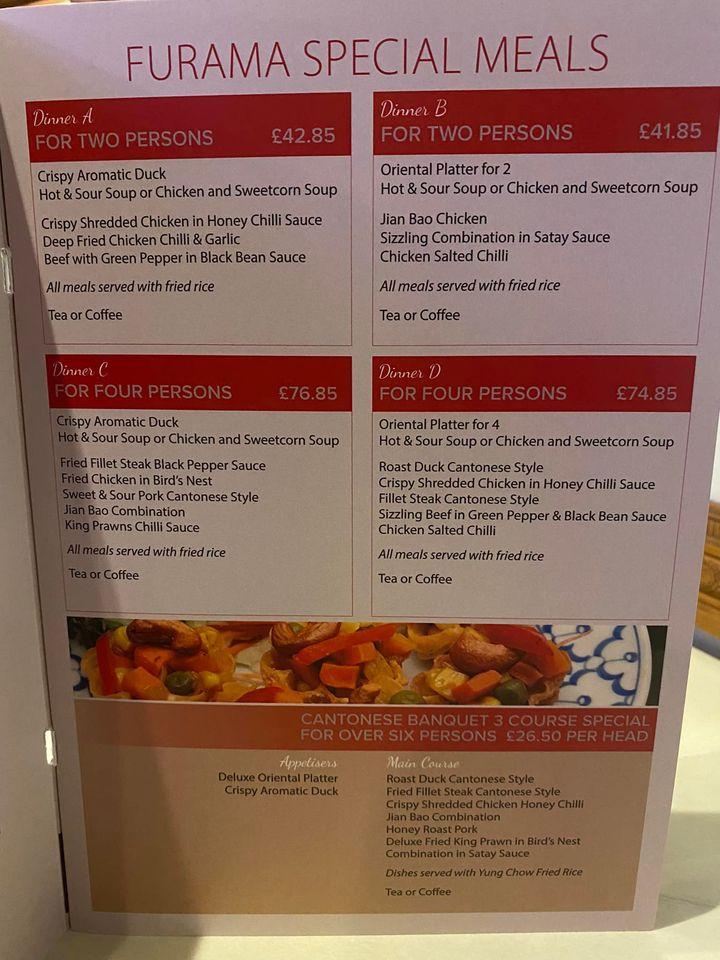 Menu at Furama Cantonese Restaurant, Antrim
