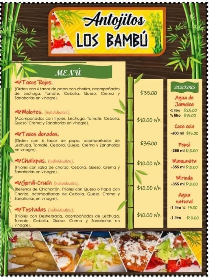 Menu at Los Bambú restaurant, Ocampo