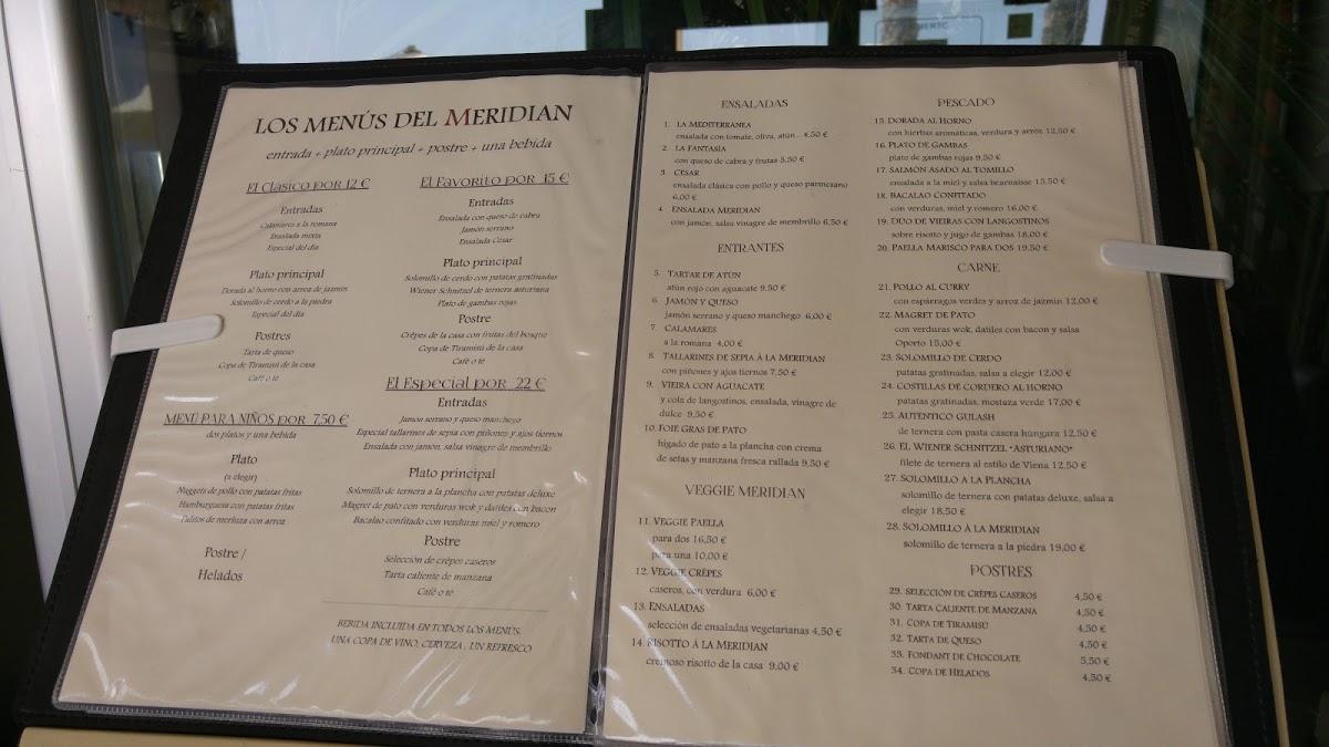 Menu at Meridian restaurant, Altea