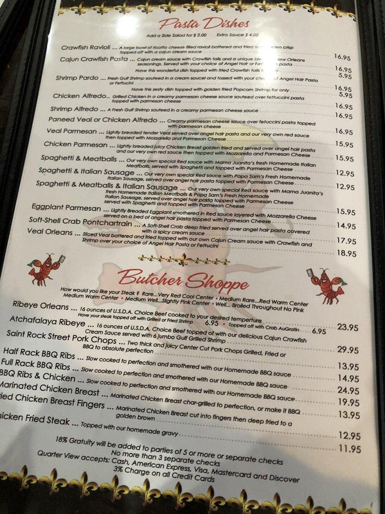 Menu at Quarter View Restaurant, Metairie