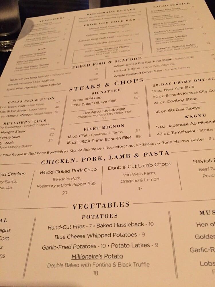 Menu at RPM Steak pub & bar, Chicago