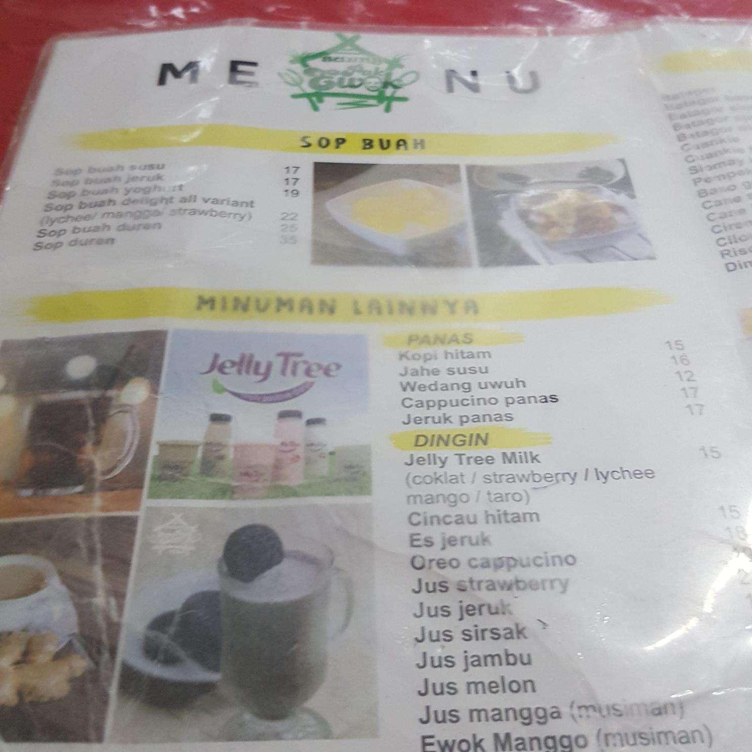Menu at Sop Buah Pak Ewok restaurant, Bogor, Jln. Bukit Tunggul No. 5