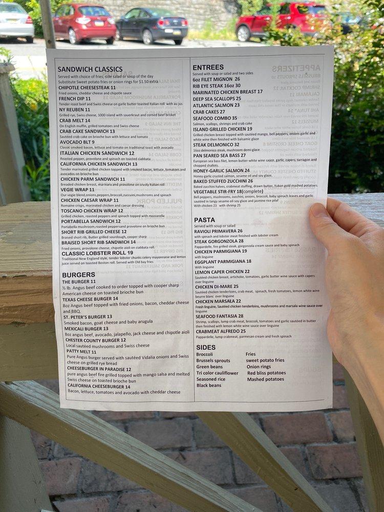 Menu at The Inn at St Peter's Village restaurant, USA