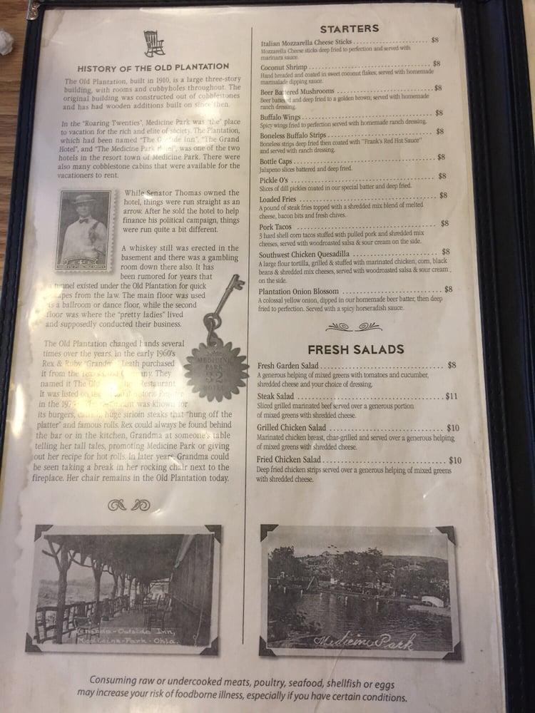 Menu at The Old Plantation Restaurant, Medicine Park