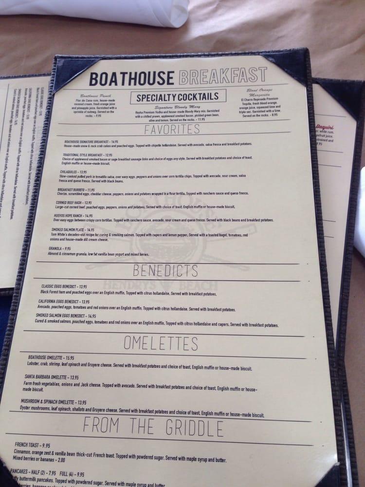 Menu at Boathouse at Hendry's Beach restaurant, Santa Barbara