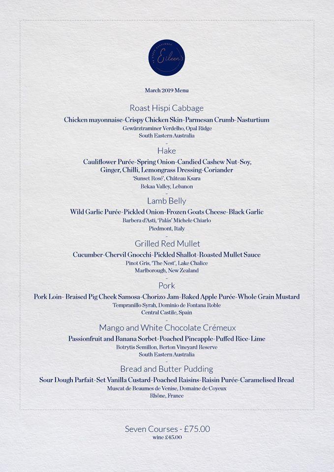 Menu at Eileen’s by Steve Barringer, Ampthill