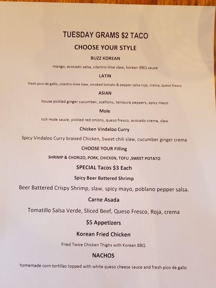 Menu at Gram's Eatery restaurant, Lewisburg