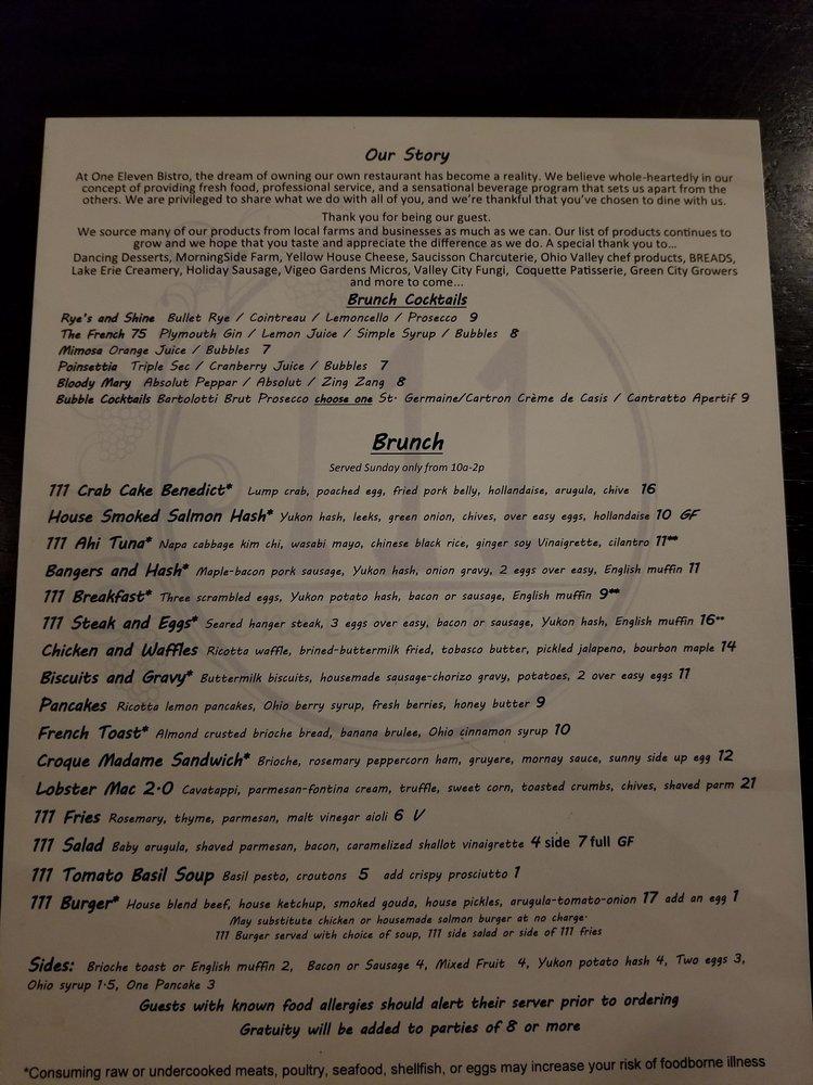 Menu at One Eleven Bistro restaurant, Medina