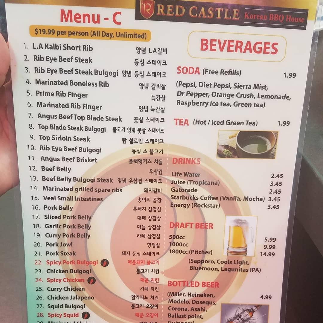 Menu at Red Castle Korean BBQ, Rialto