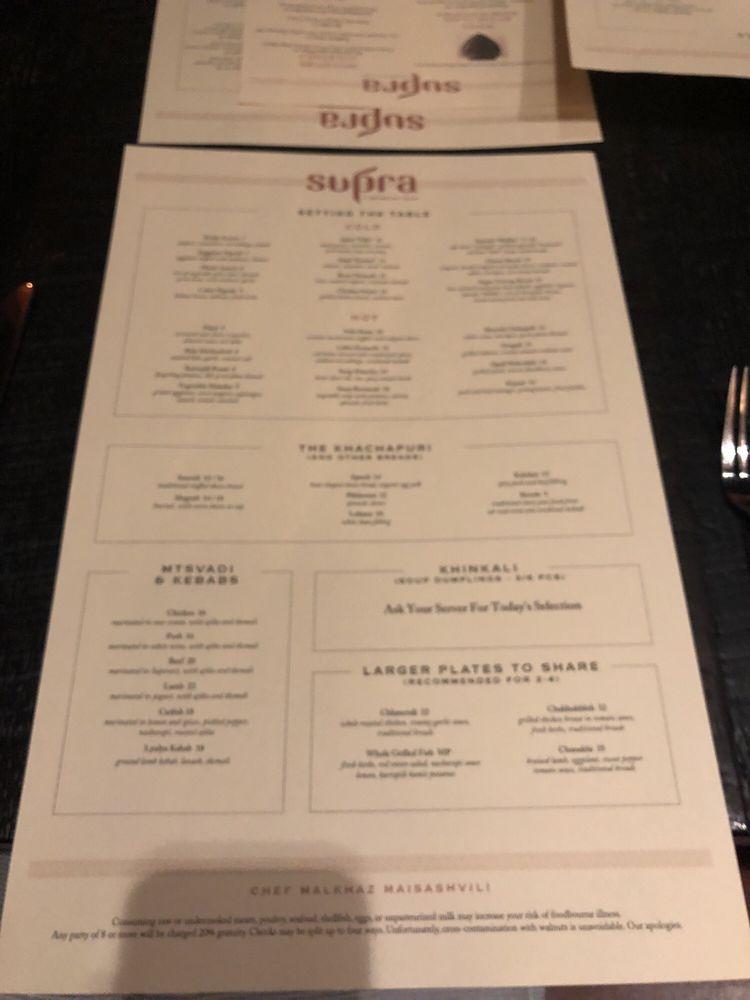 Menu at Supra pub & bar, Washington