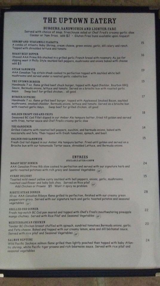 Menu at Uptown Eatery restaurant, Gibsons