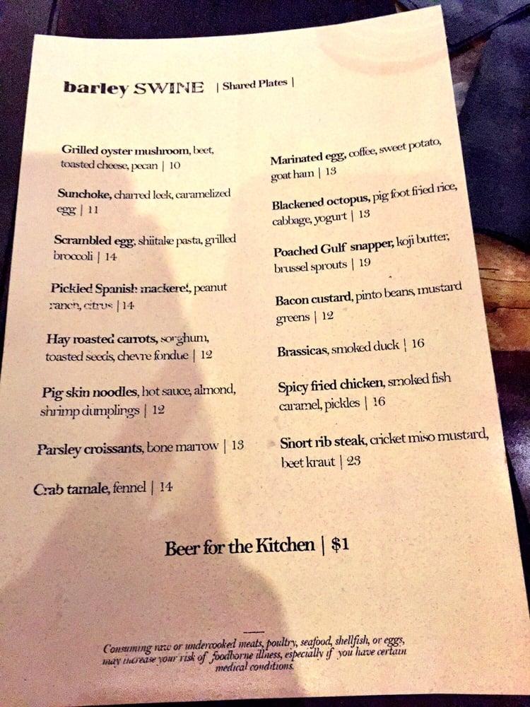 Menu at Barley Swine, Austin, Burnet Rd #400