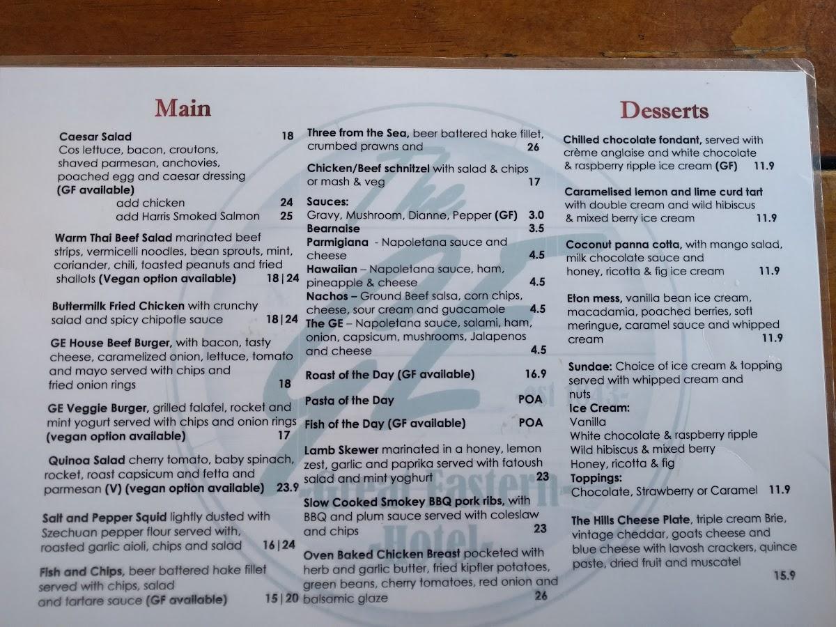 Carta del pub y bar Great Eastern Hotel, Littlehampton