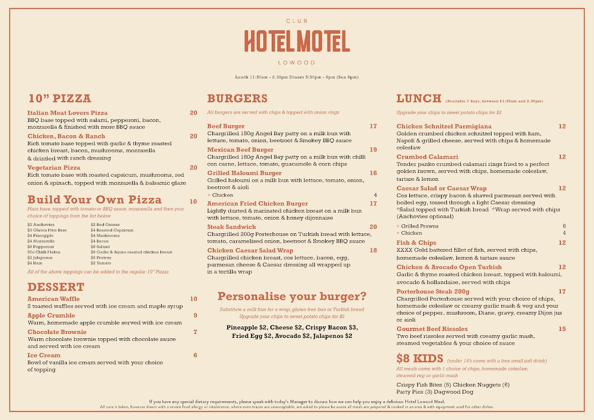 Menu at Hotel Lowood pub & bar, Lowood