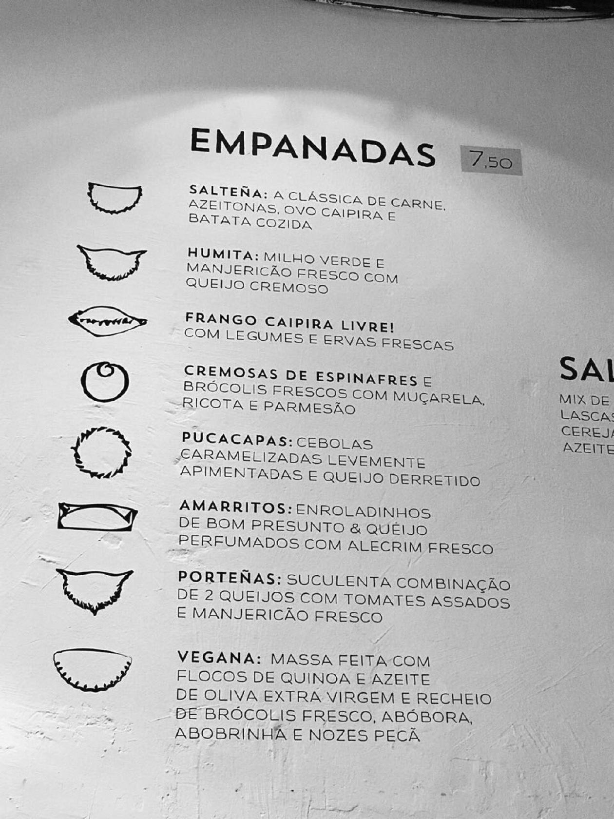 Menu em La Guapa Empanadas café, São Paulo, R. Bandeira Paulista