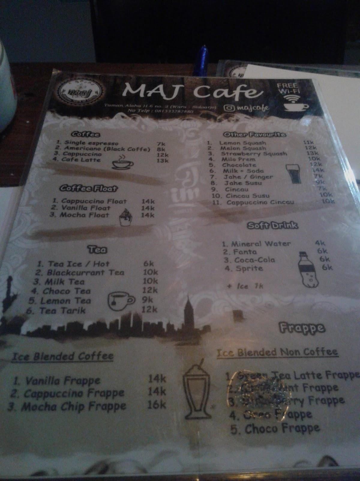Menu at MAJ cafe, Kedungrejo, Taman Aloha No.4