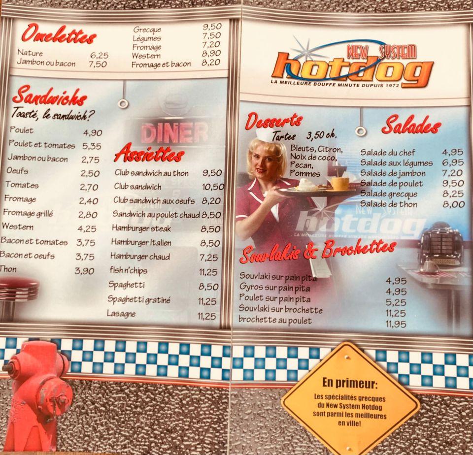 Menu at Nouveau Système Beaubien restaurant, Montréal
