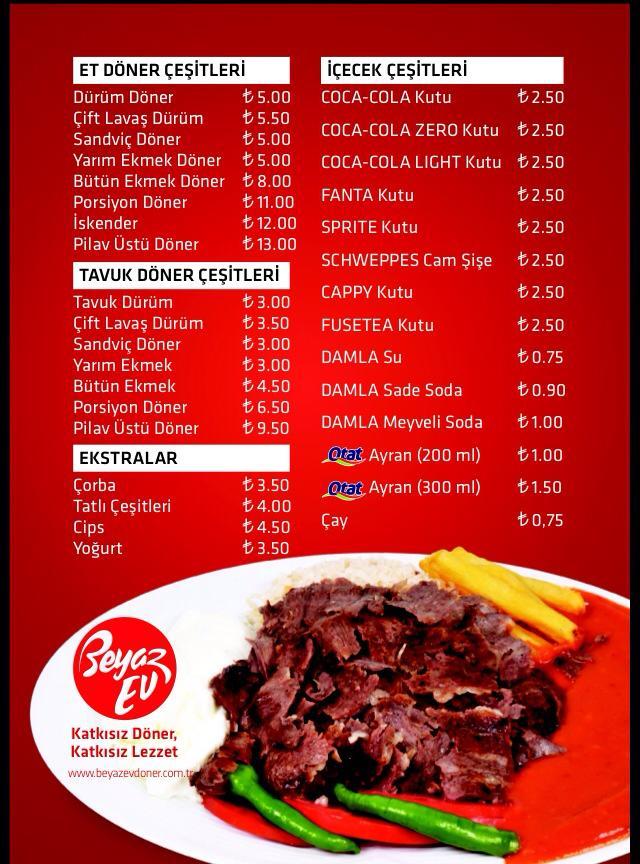 Carta de OMÜ BEYAZ EV DÖNER, Samsun