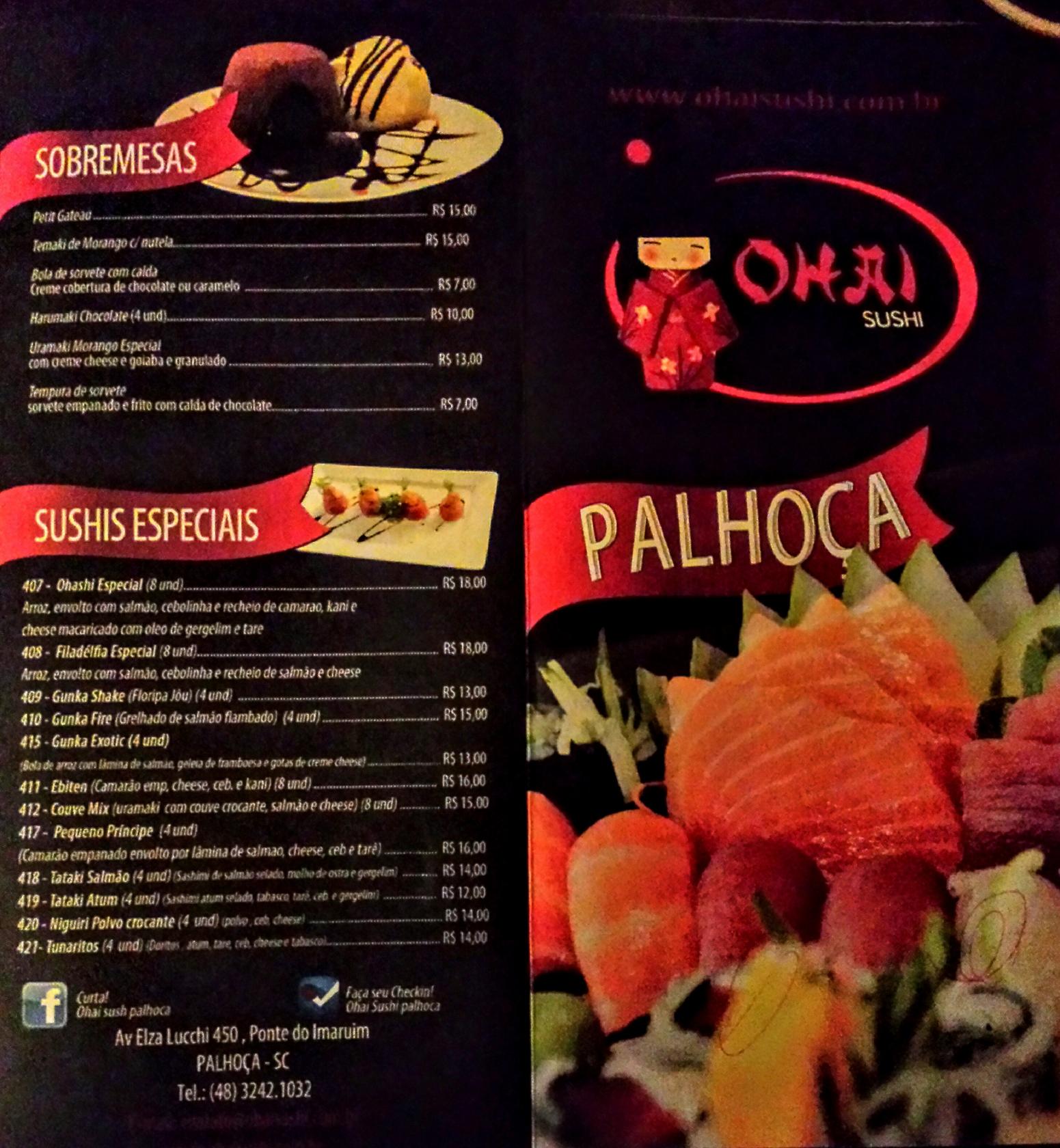 Menu em Ohai Sushi Palhoça restaurante, Palhoça, Av. Elza Lucchi