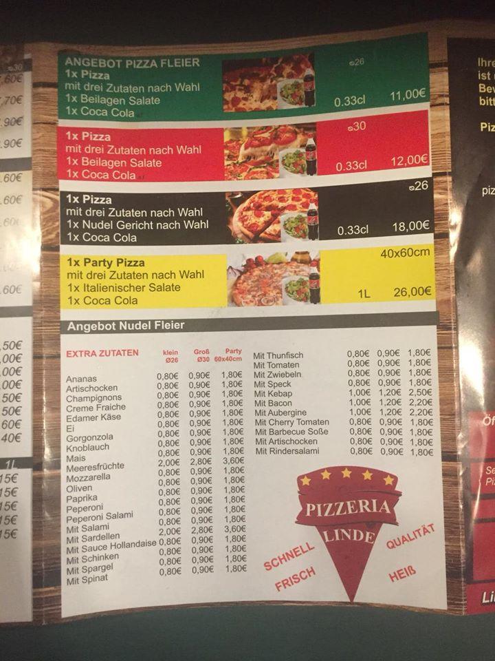 Speisekarte von Pizzeria Linde Da Memo, Rastatt