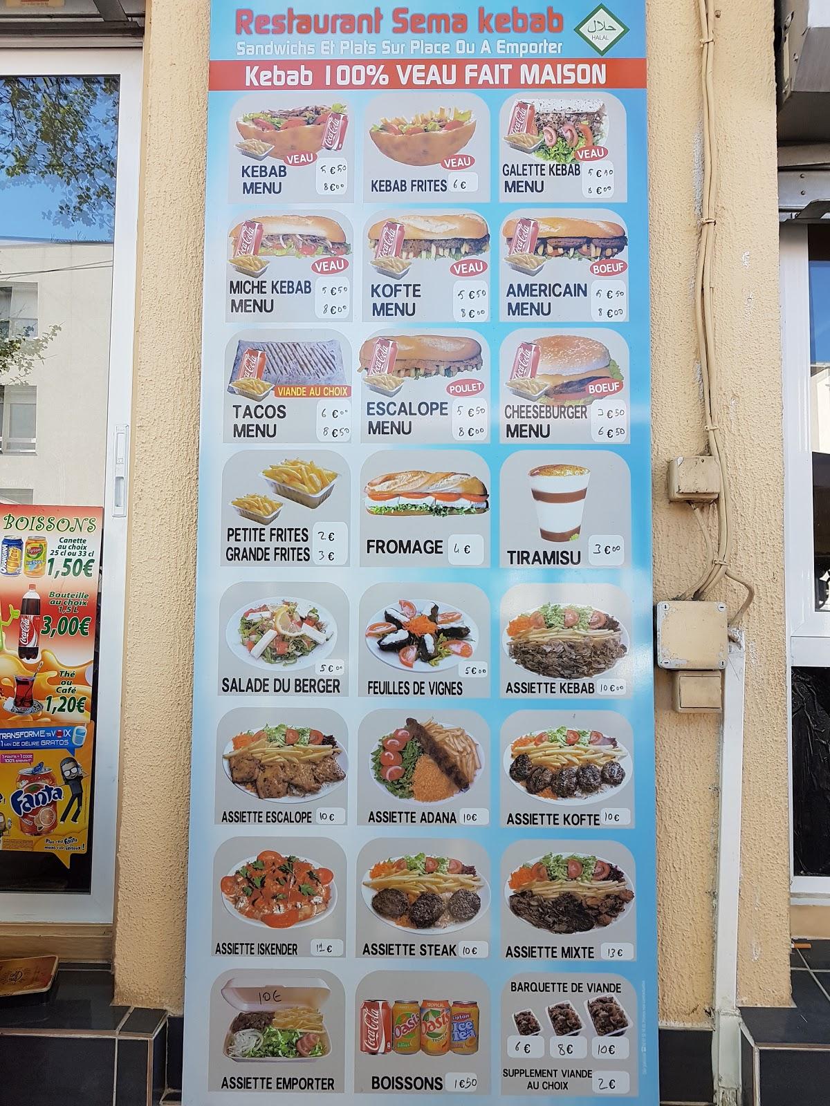 Menu at Sema Kebab fast food, Saint-Priest