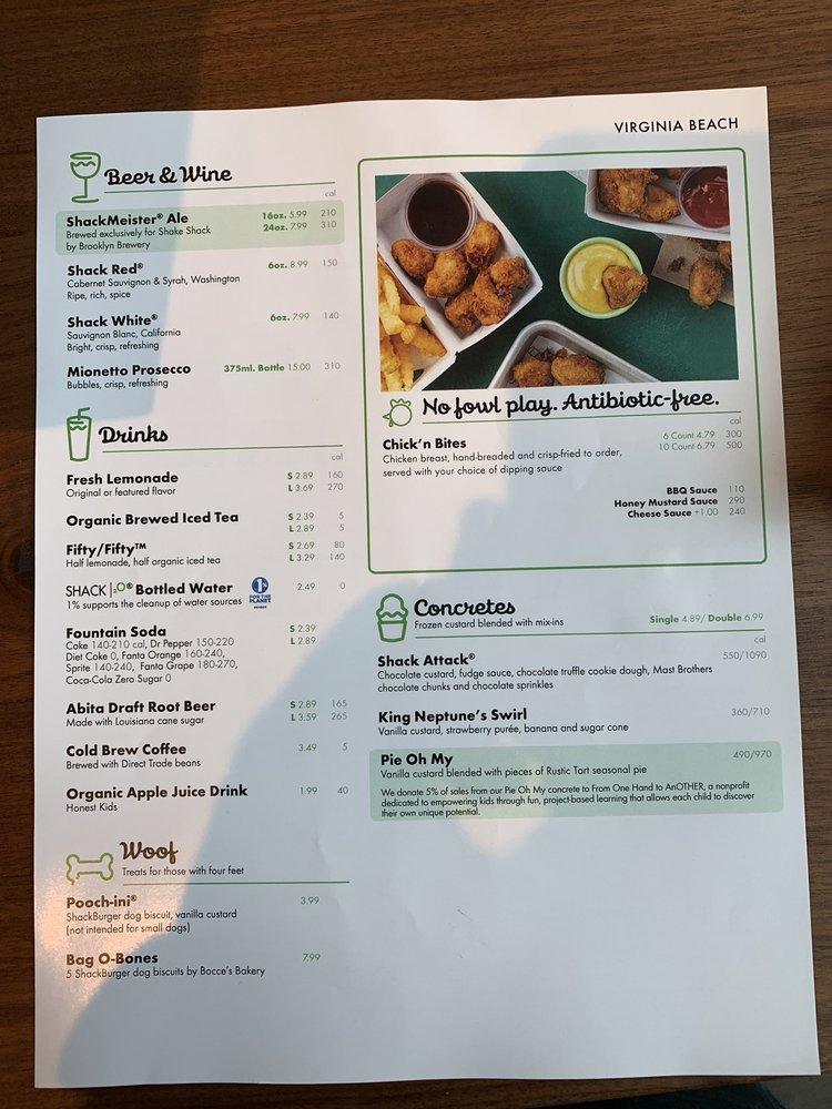 Menu at Shake Shack Virginia Beach fast food, Virginia Beach