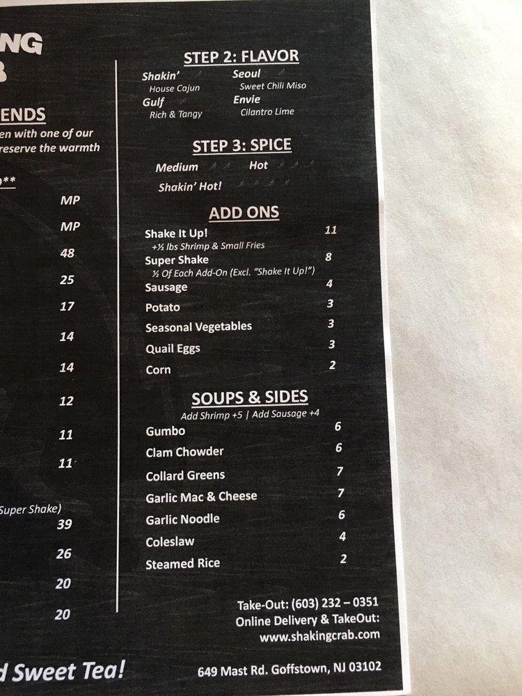Menu at Shaking Crab (Goffstown) restaurant, Manchester