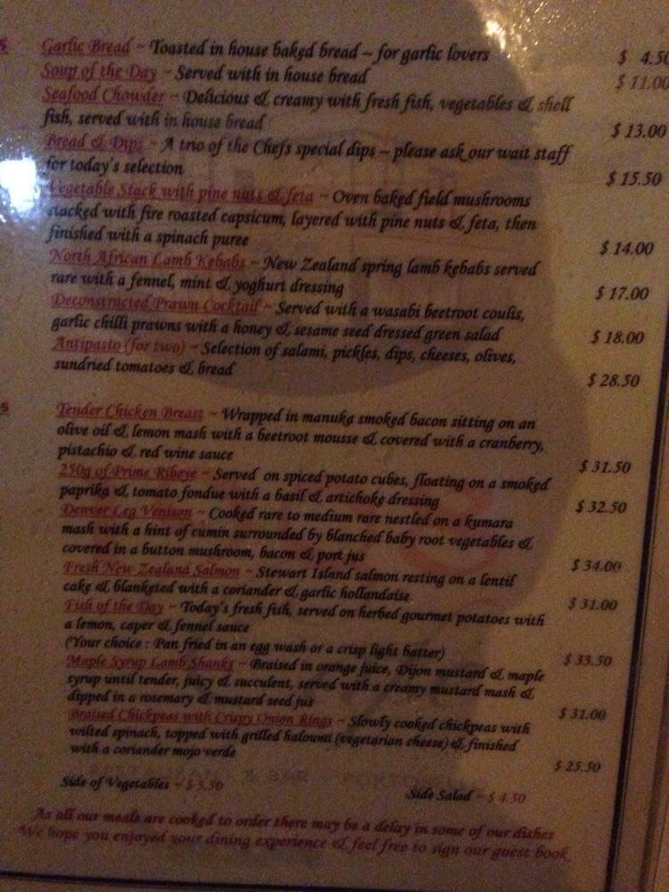 Menu at 1908 Restaurant, Dunedin