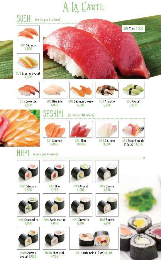 Menu at Bento Bako restaurant, Paris