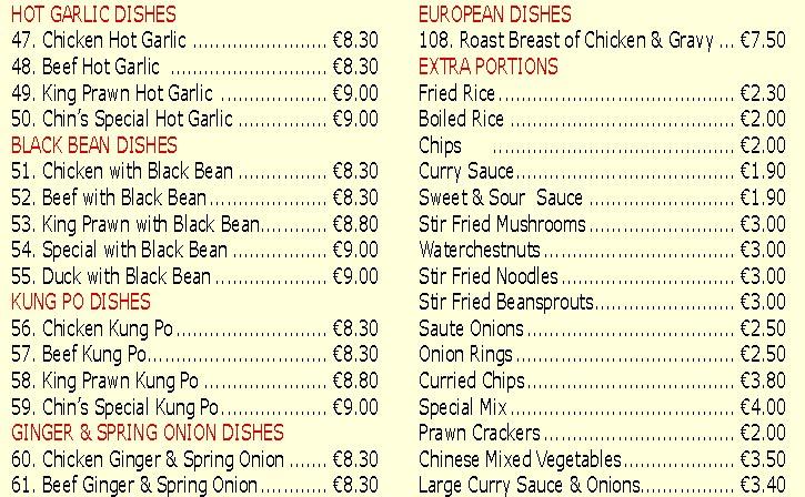 Menu at Chin Can Cook fast food, Wexford