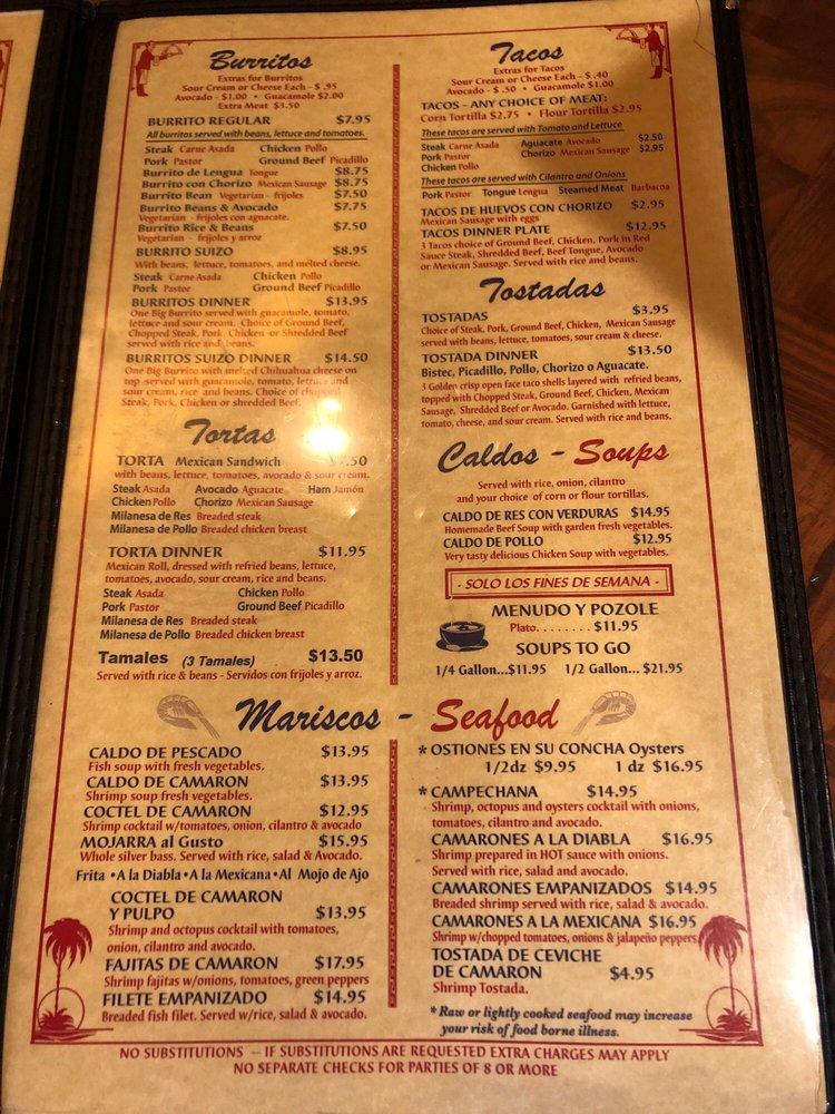 Menu at El Señorial Mexican restaurant, Milwaukee, S 31st St
