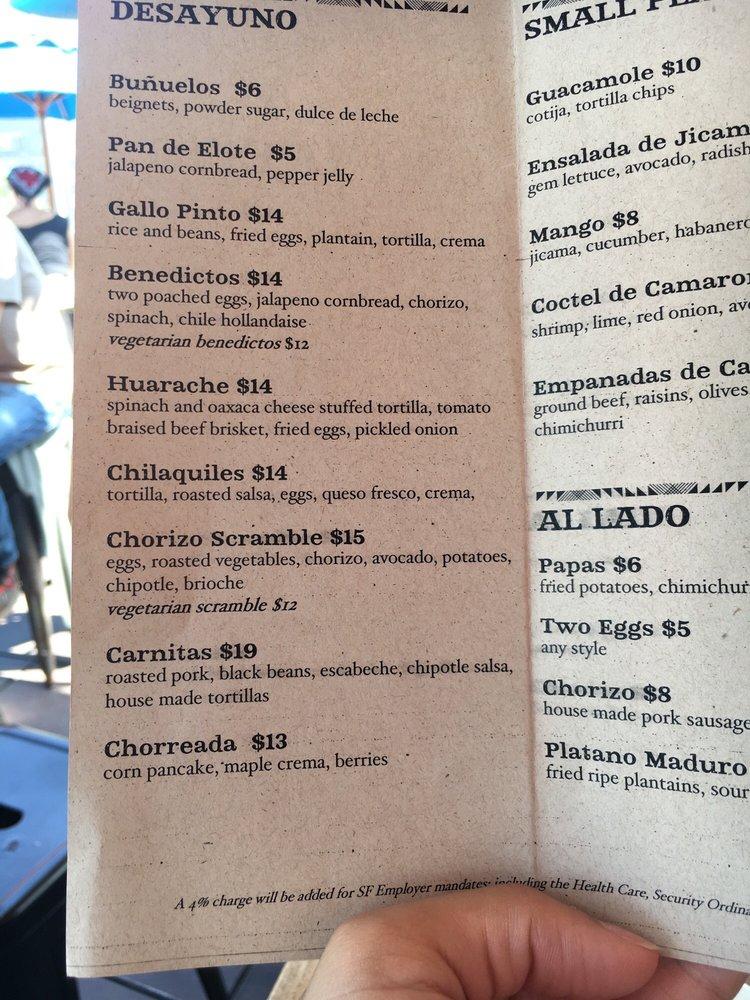 Menu at El Techo pub & bar, San Francisco