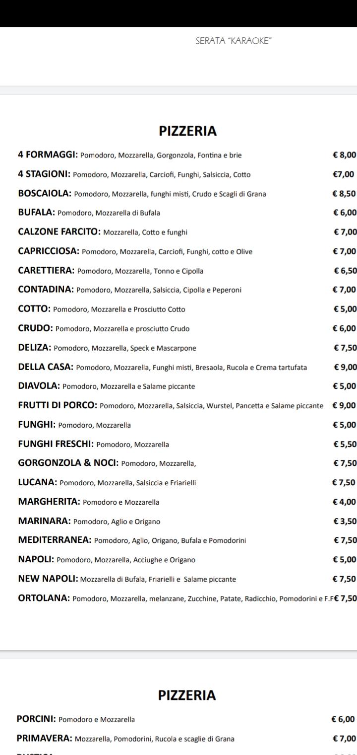 Menu at Il Rifugio restaurant, Ravarino