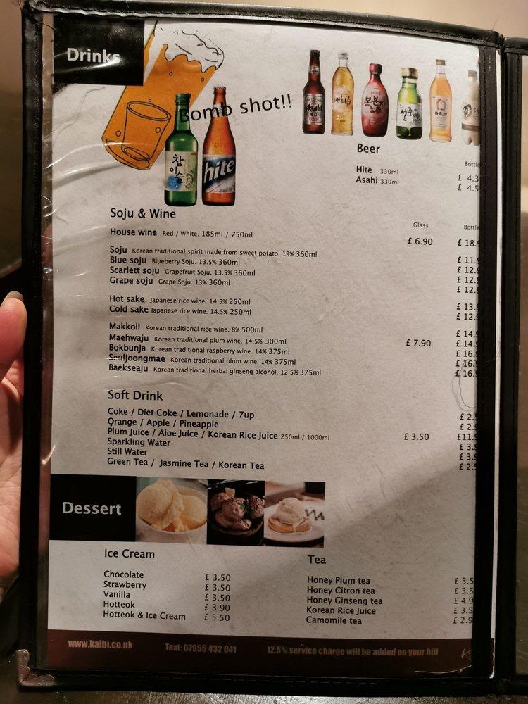 Menu at Kalbi Korean BBQ, London, 1-2 Rosebery Ave
