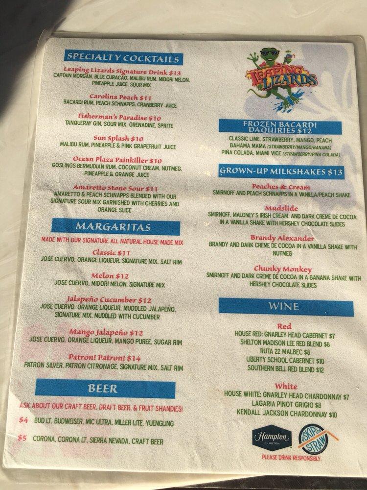 Menu at Leaping Lizards Tiki Bar, Carolina Beach
