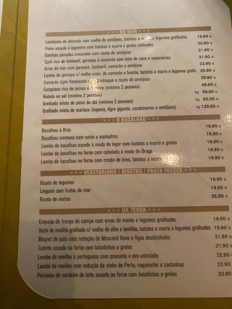 Menu at Lisboa à Noite pub & bar, Lisbon