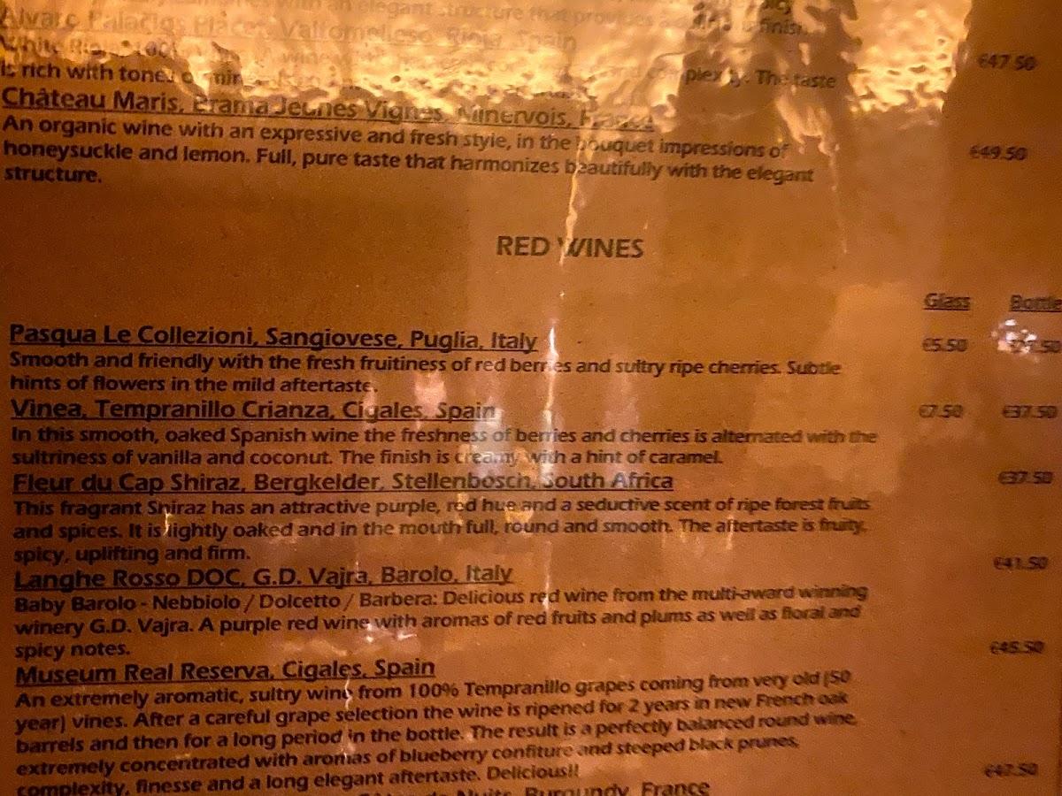 Menu at Restaurant Zaza's, Amsterdam