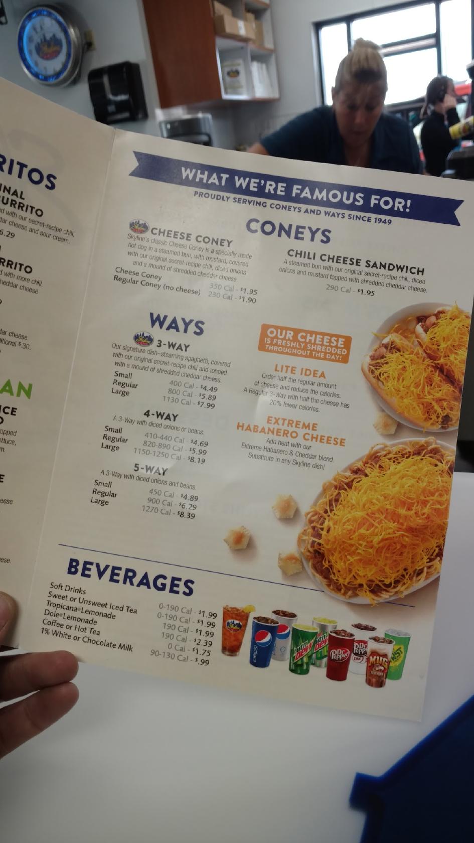 Menu at Skyline Chili fast food, Batesville