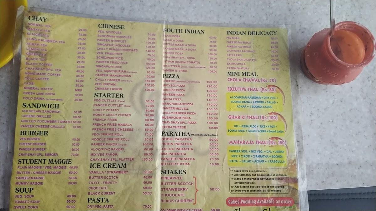 Menu at CHAY-SHAY, Unnao