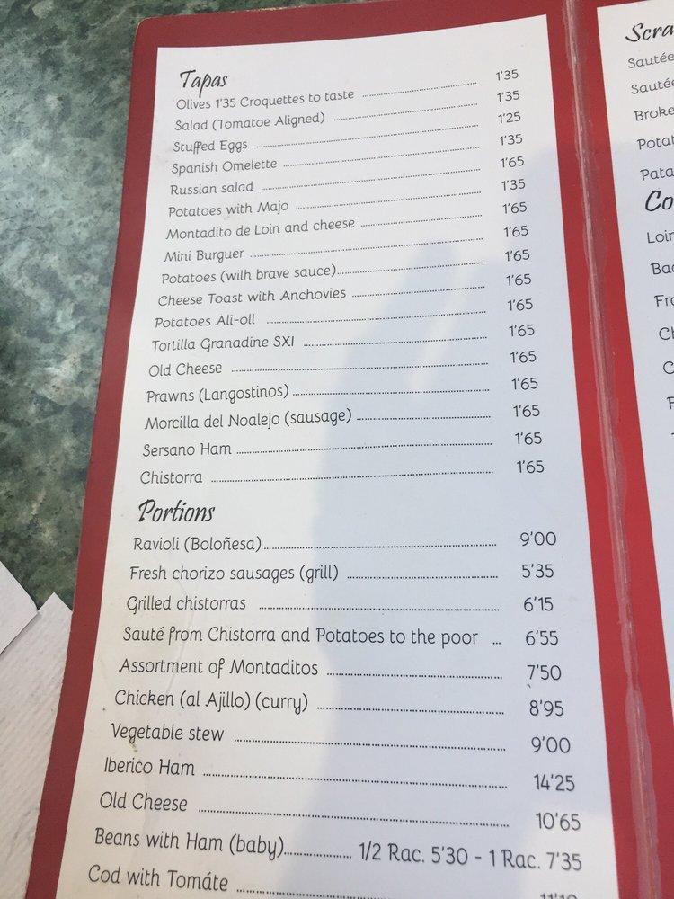 Menu at Café bar Marisol, Granada, C. Navas
