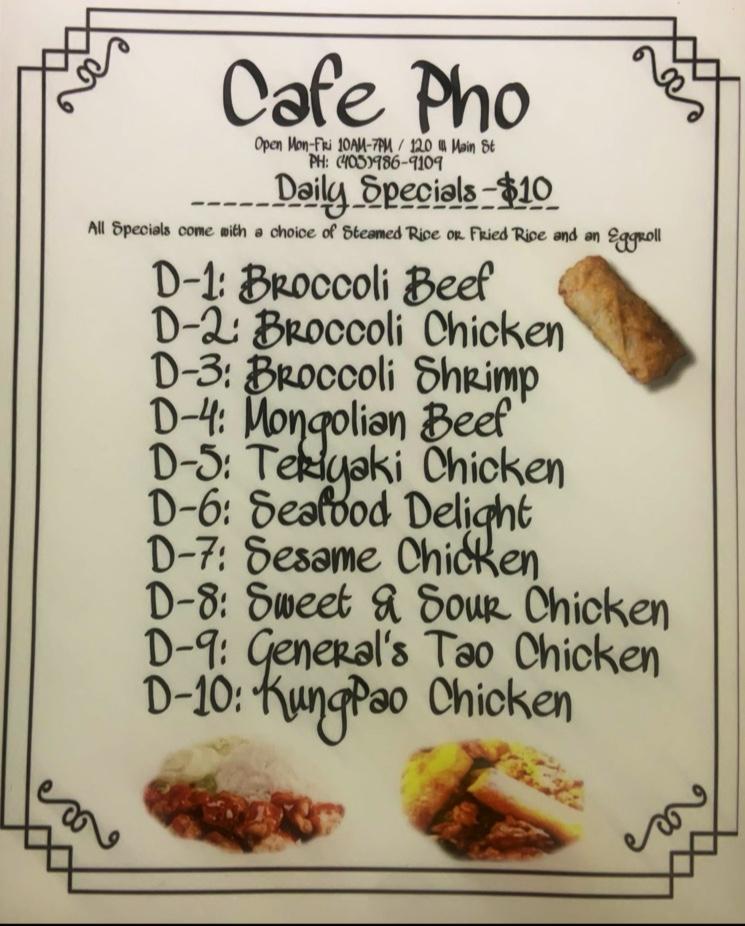 Menu at Cafe pho, Purcell