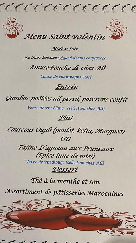 Menu at Chez Ali restaurant, Épernay