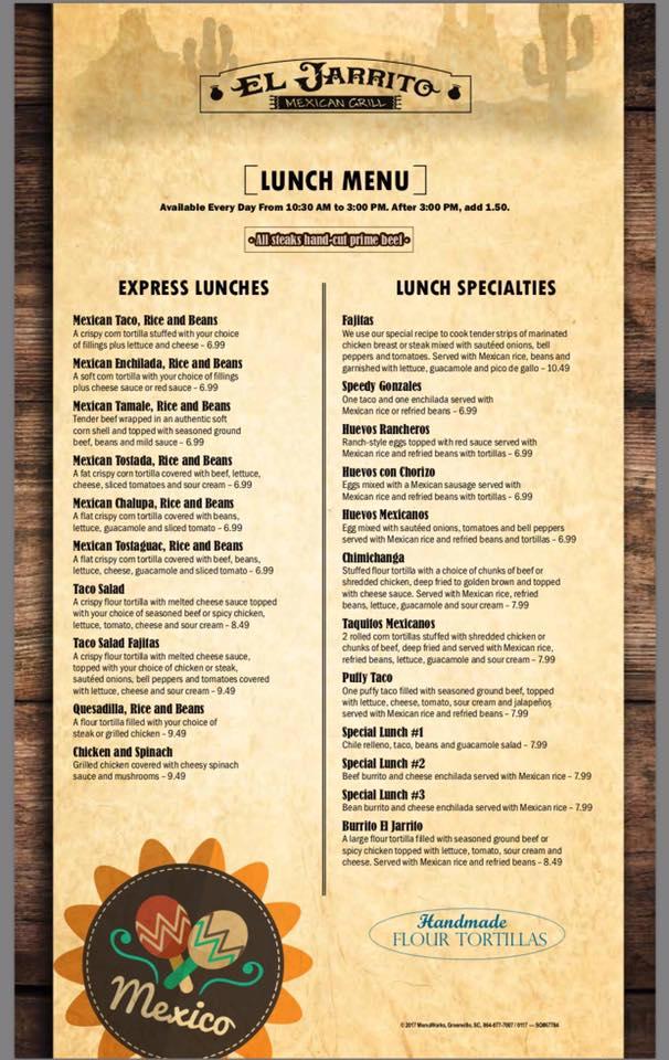 Menu at El Jarrito restaurant, Farmerville