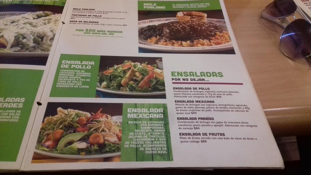 Menu at El Porton restaurant, Mexicali