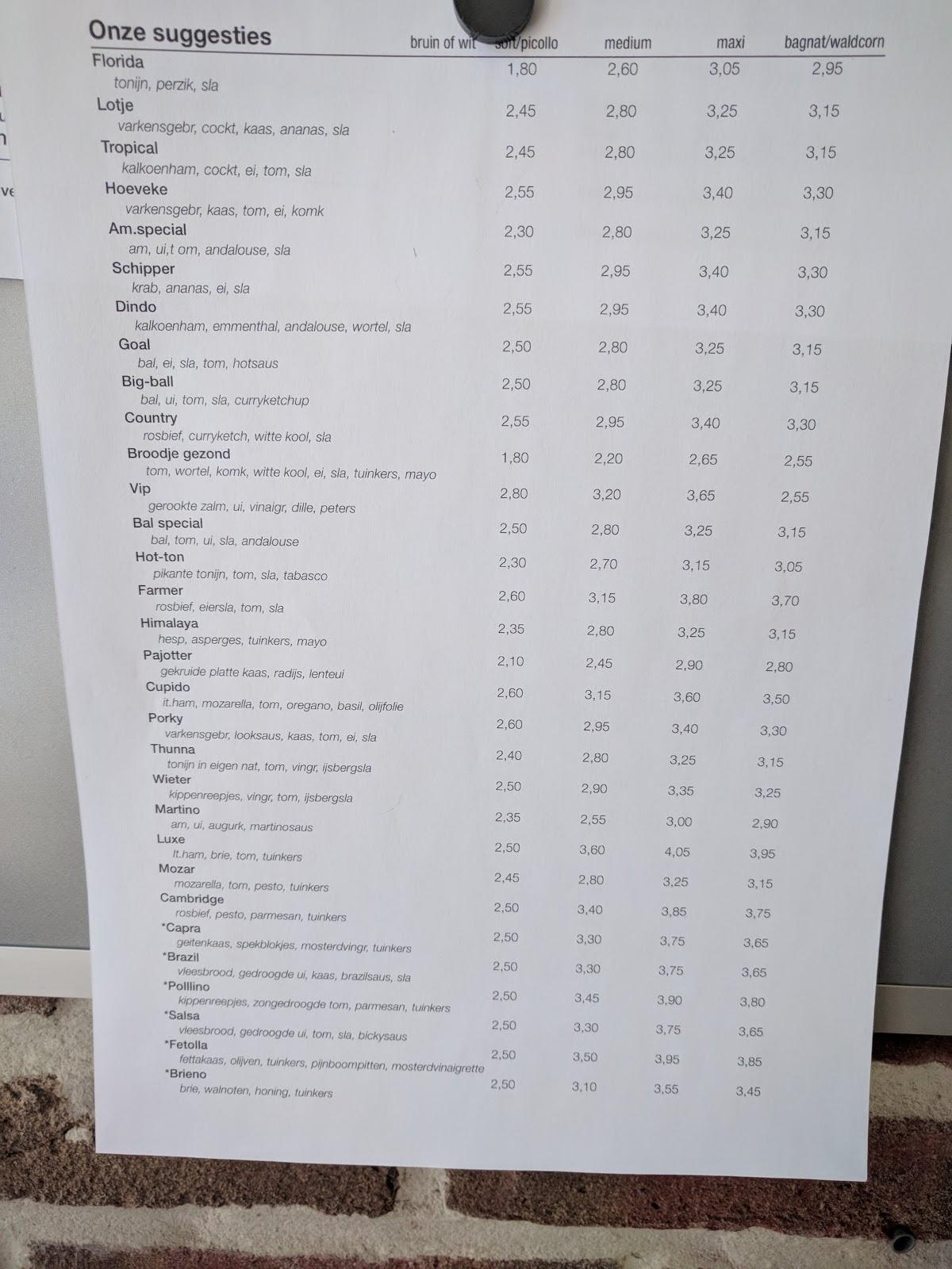 Menu at Snack 't Lotje, Beersel