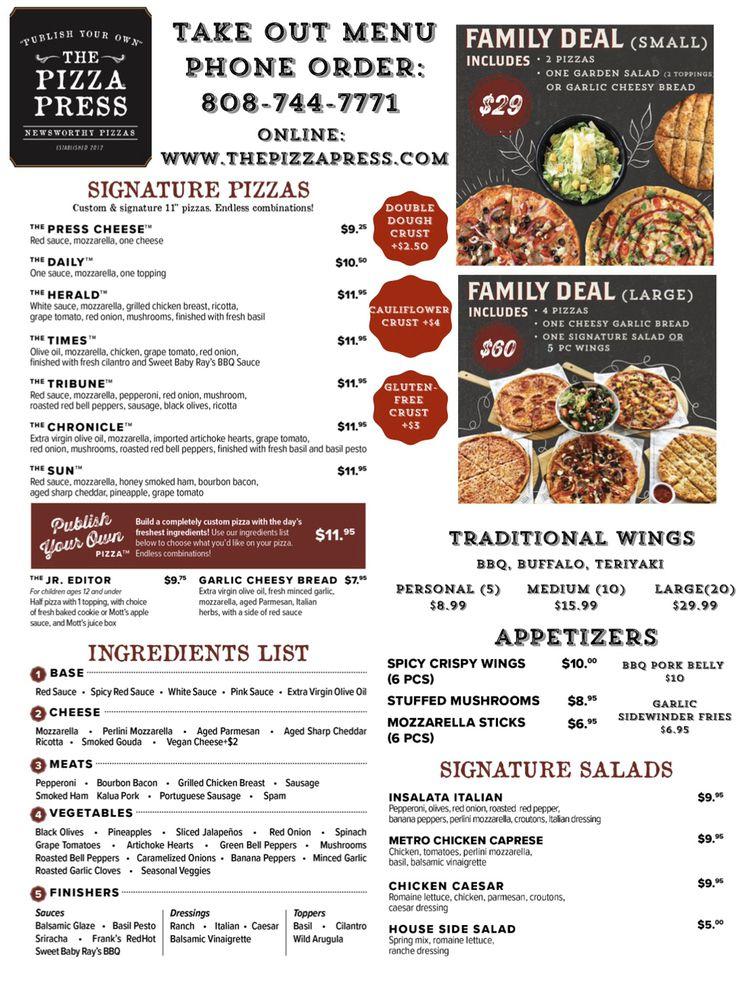 Menu at The Pizza Press pizzeria, Pearl City, Kamehameha Hwy Suite 233 ...
