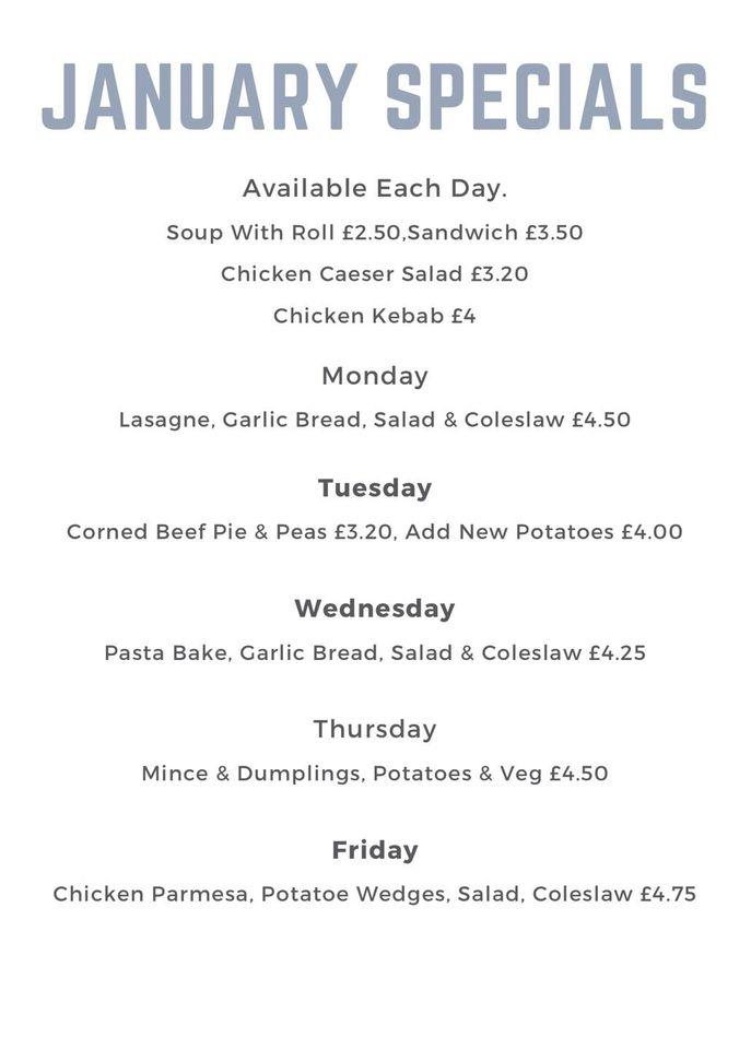Menu at The Silver Spoon cafe, Middlesbrough
